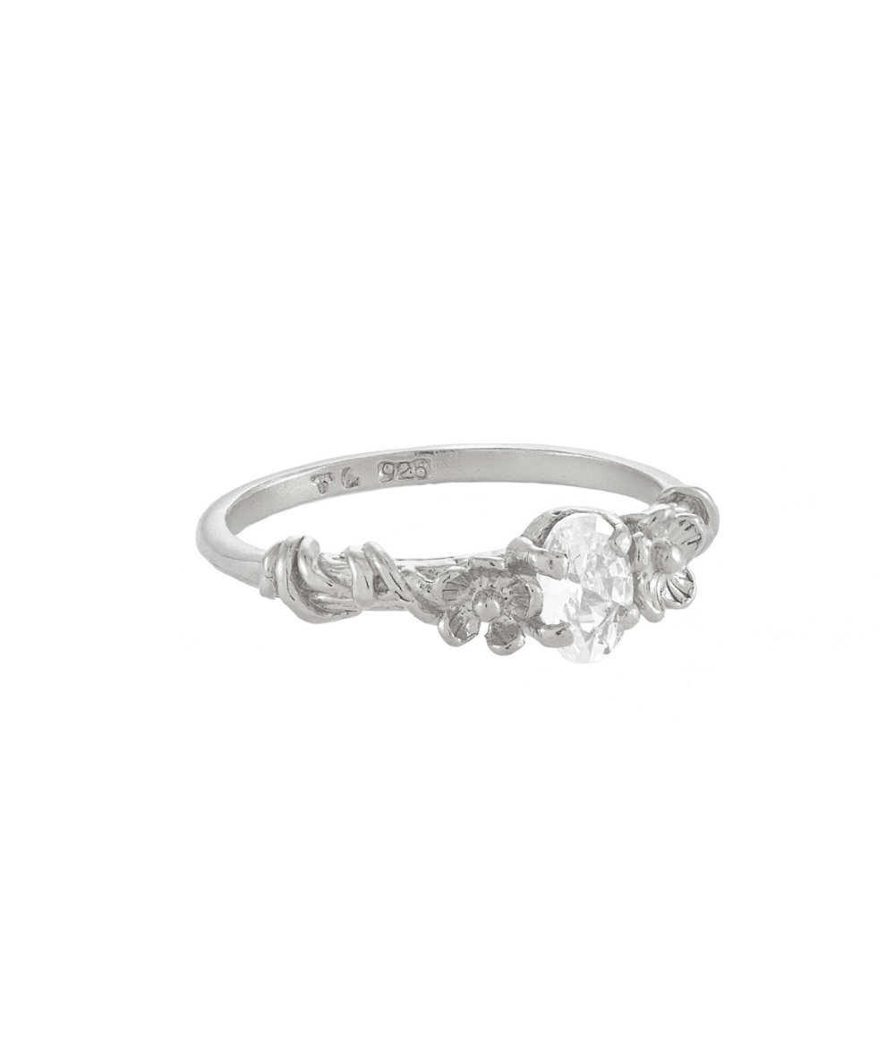 Flower Oval White Crystal Ring Silver – Tulola Jewelry