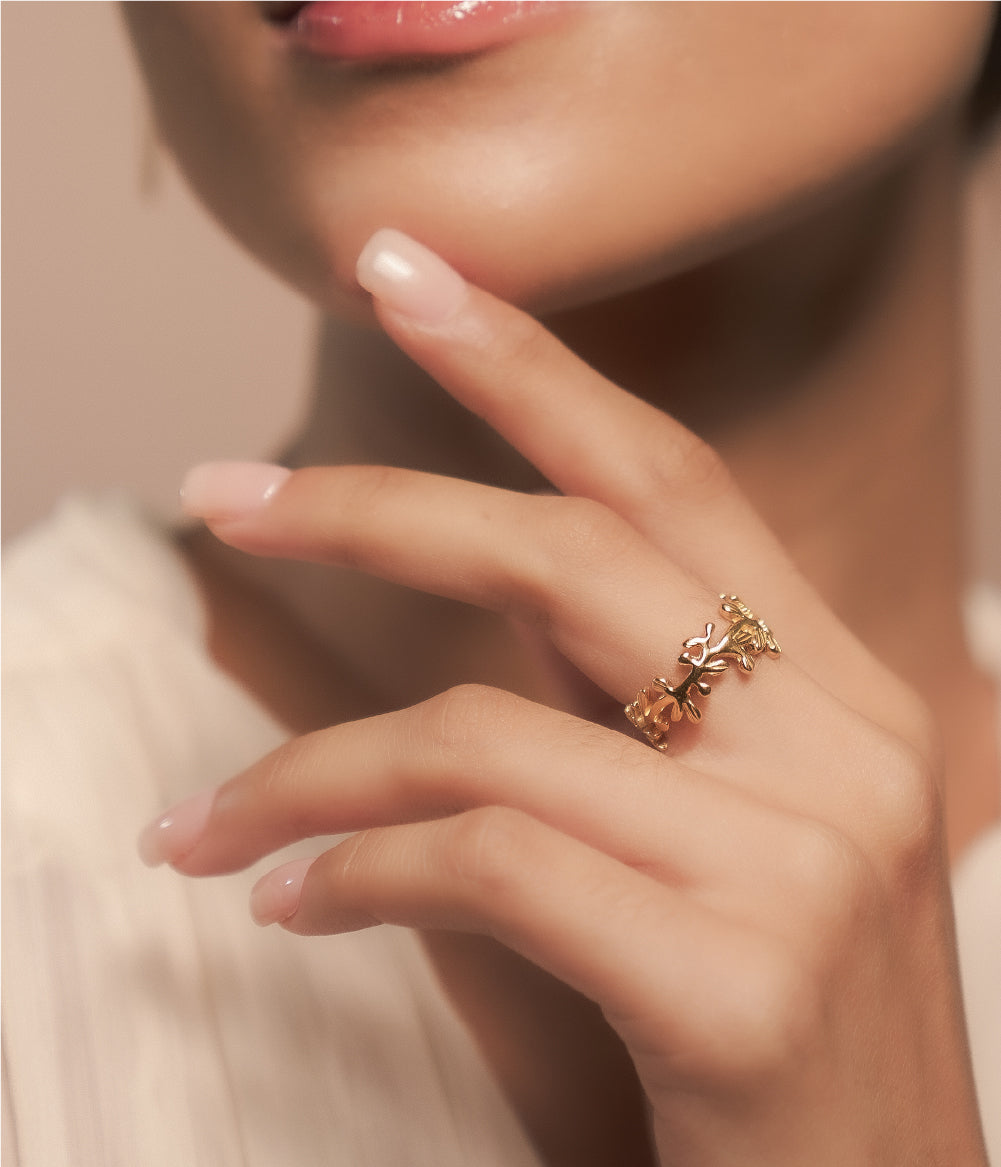 Dream Garden Leaf Bandeau Ring Gold Dip – Tulola Jewelry