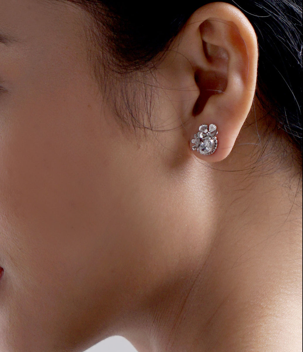 Forgotten Garden Studs with White Stone White – Tulola Jewelry